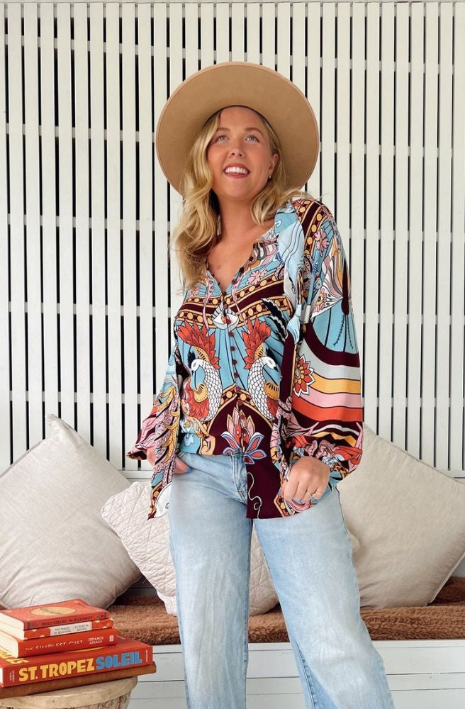 Imogen Blouse Wild Hearts Print | Jaase Festival Boho Top | Tonketti Trading